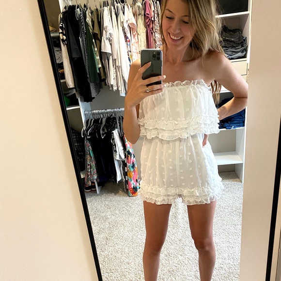 Dresses | Cute White Romper Tufted Swiss Dots Worn Only To Try On ...